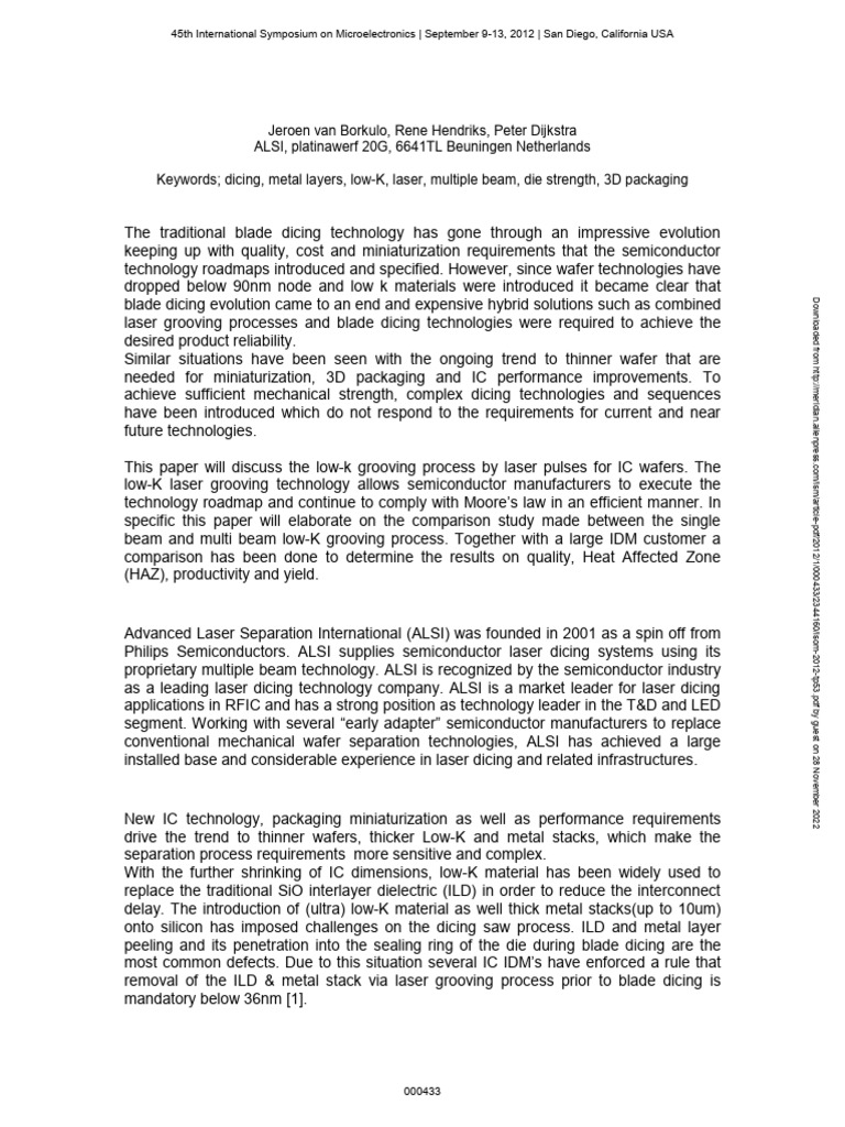 Comparison Between Single Multi Beam Laser Grooving of Low K Layers ...