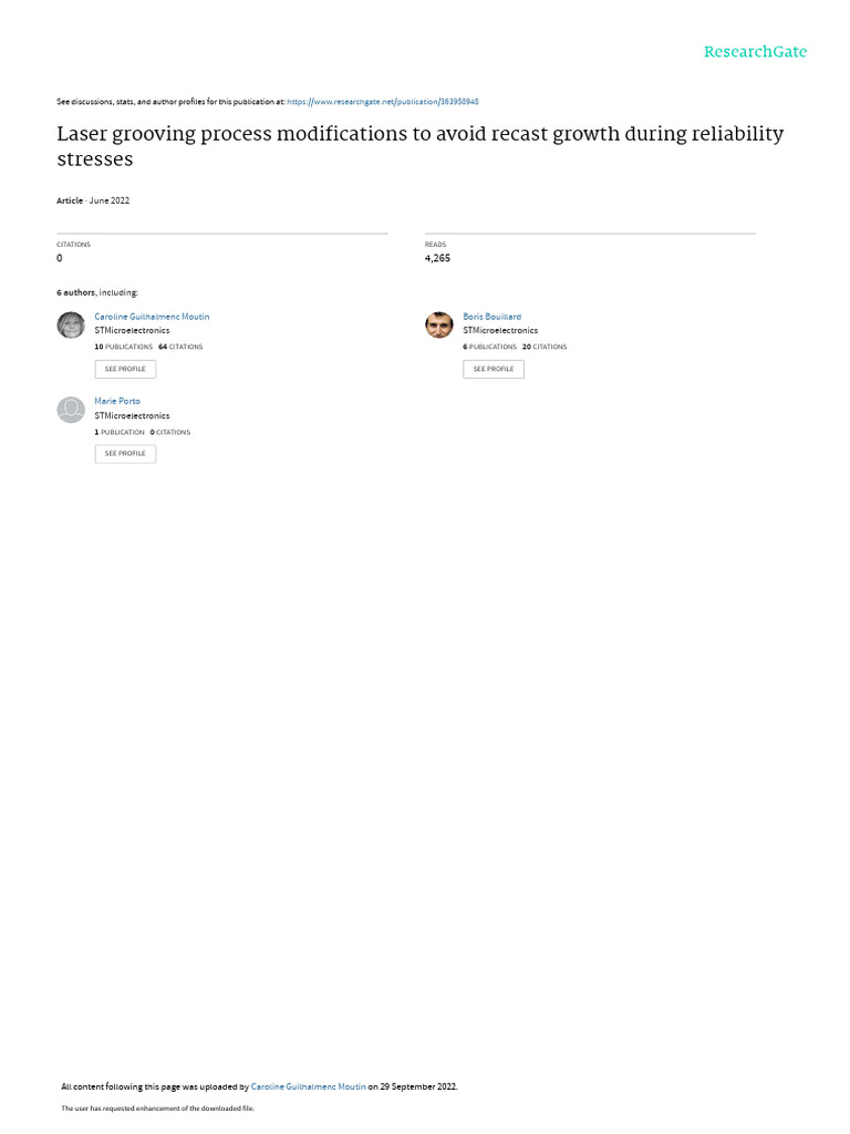 Laser Grooving Process Modifications To Avoid Recast Growth During ...