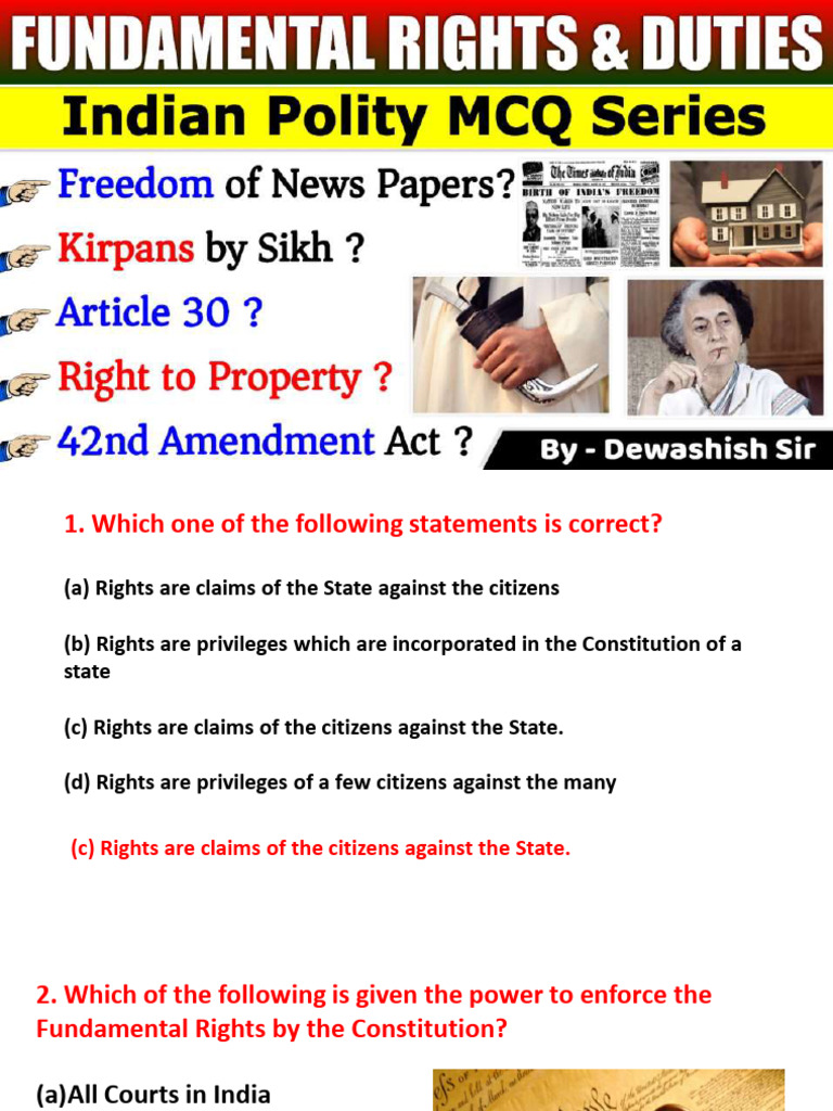 Fundamental Rights & Duties - Polity MCQ Series | PDF | Rights ...