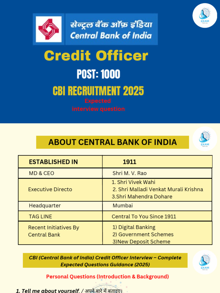 CBI Credit Officer Interview Guide 2025 | PDF | Loans | Reserve Bank Of ...