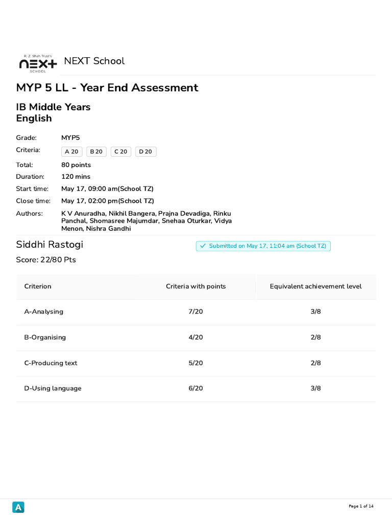 MYP 5 Year-End English Assessment | PDF
