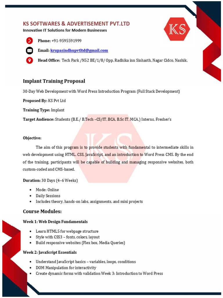 KS Fullstack Internship Details | PDF | Java Script | Web Development