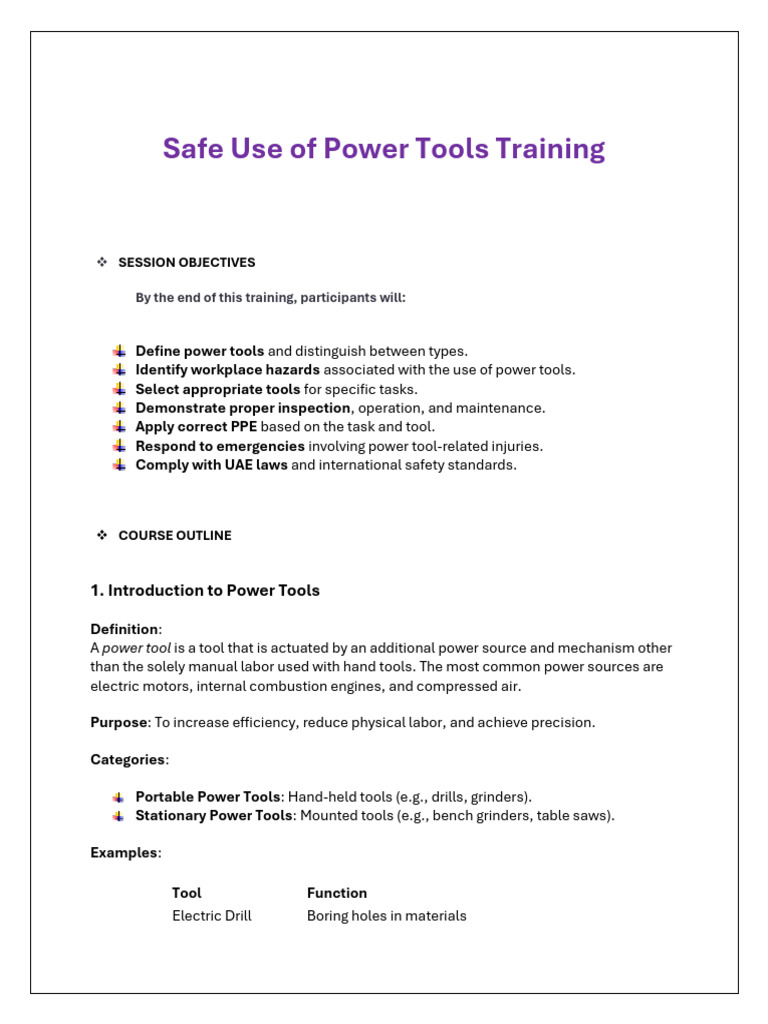 Safe Use of Power Tools Training Guide | PDF | Personal Protective ...