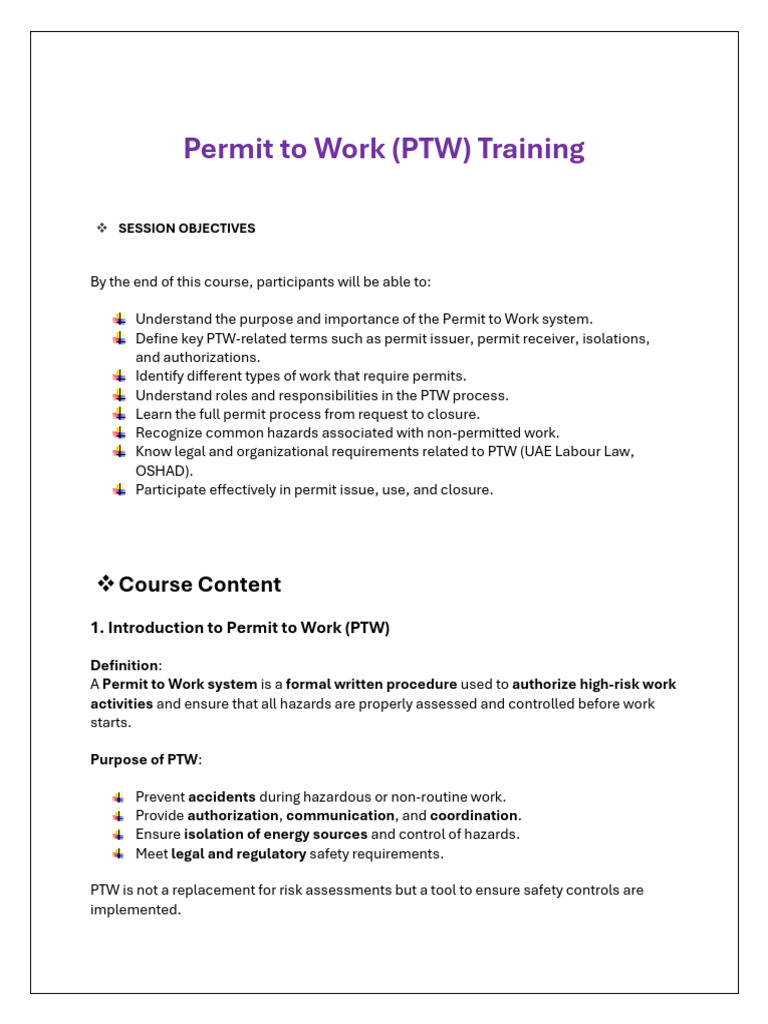 Permit To Work (PTW) Training | PDF | Hazards | Risk