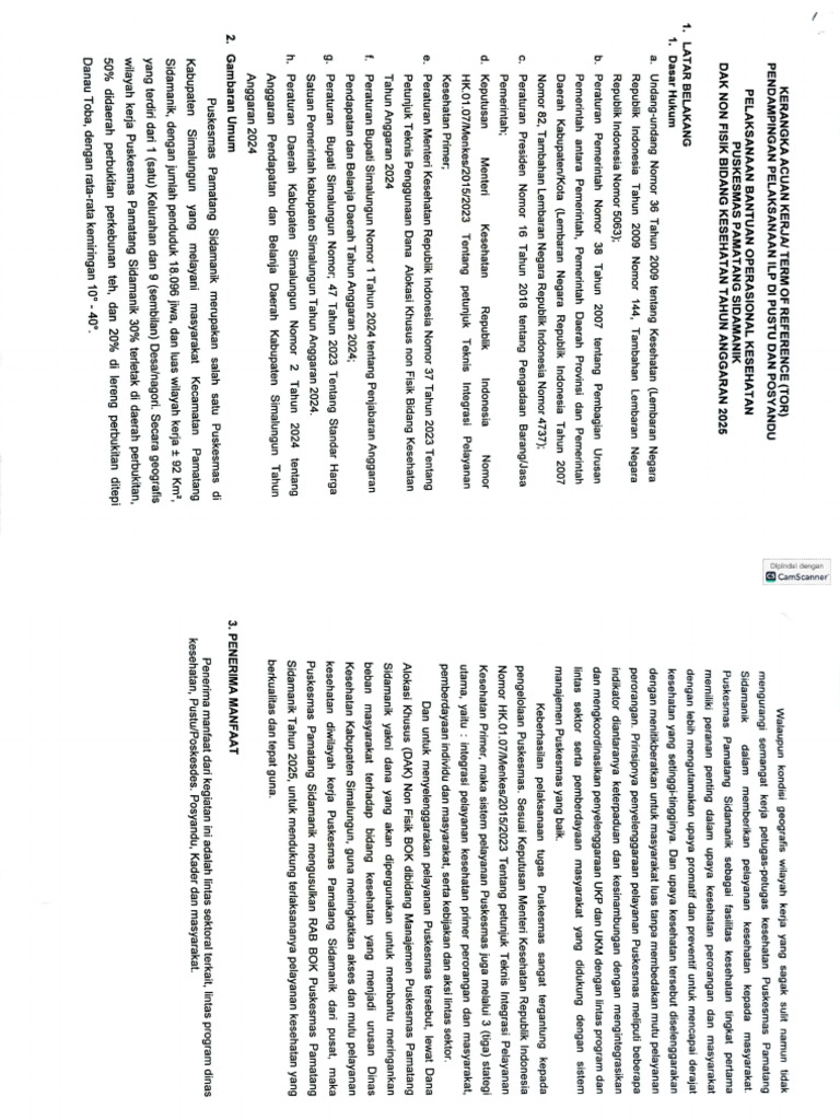 Tor Pendampingan Pelaksanaan Ilp Di Pustu Dan Posyandu | PDF