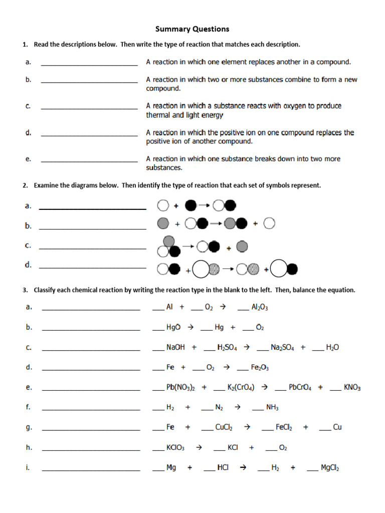 Classifying and Balancing Reactions Worksheet | PDF