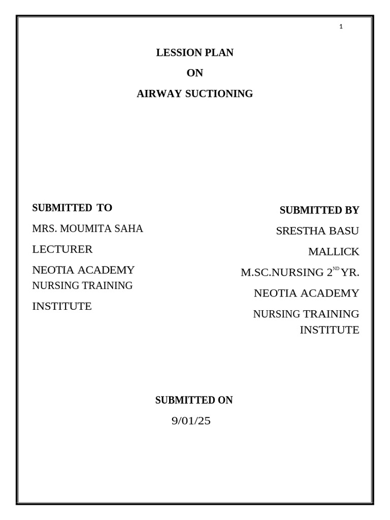 Lession Plan Airway Suctioning | PDF | Respiratory Tract ...