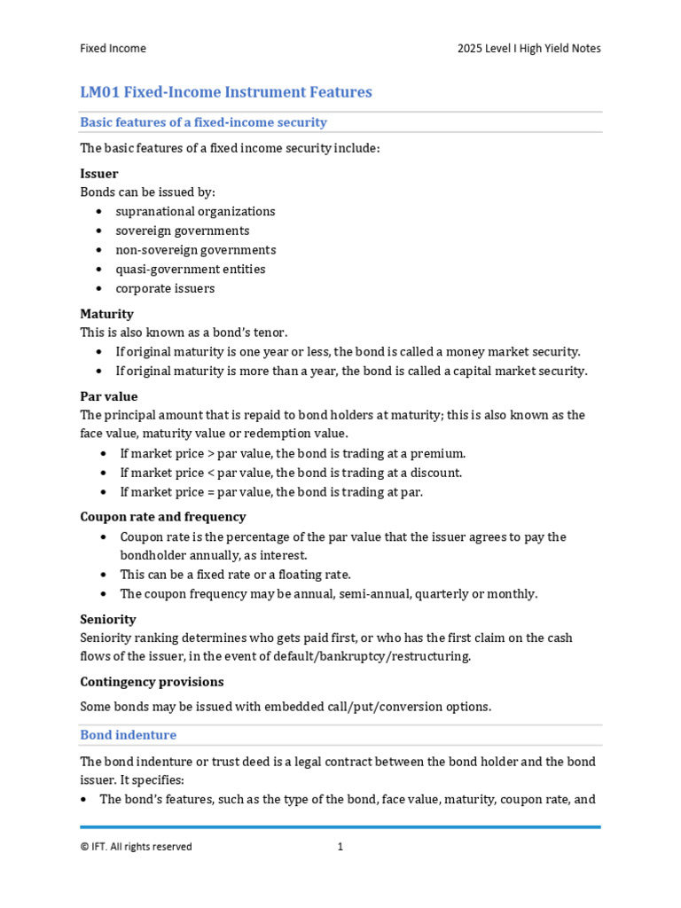 Fixed Income Security Features Explained | PDF | Bonds (Finance ...