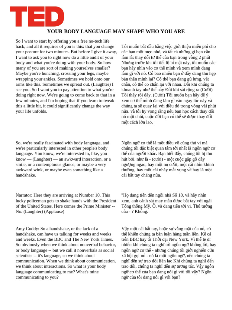 Your Body Language May Shape Who You Are | PDF