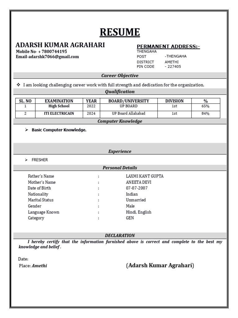 Resume: Adarsh Kumar Agrahari | PDF