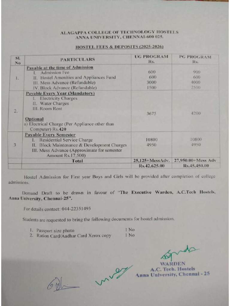 UG & PG - New Admission Fees Structure (2025-2026) | PDF