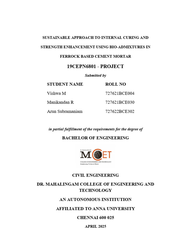 Manikandan Project Book | PDF | Concrete | Cement