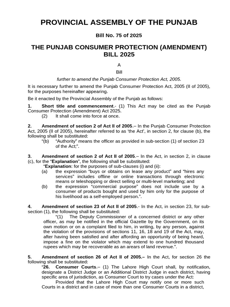 Punjab Consumer Protection Amendment 2025 | PDF | Statutory Law ...