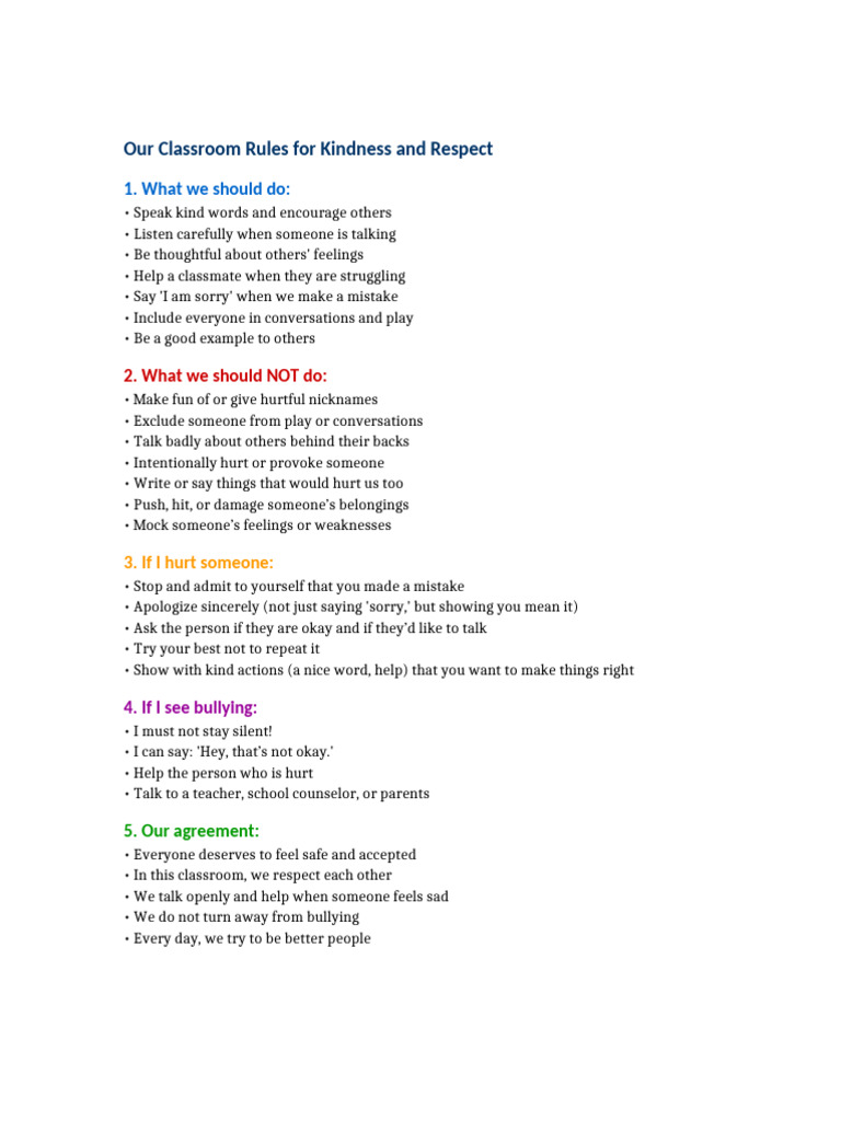 Classroom Rules Bullying English | PDF