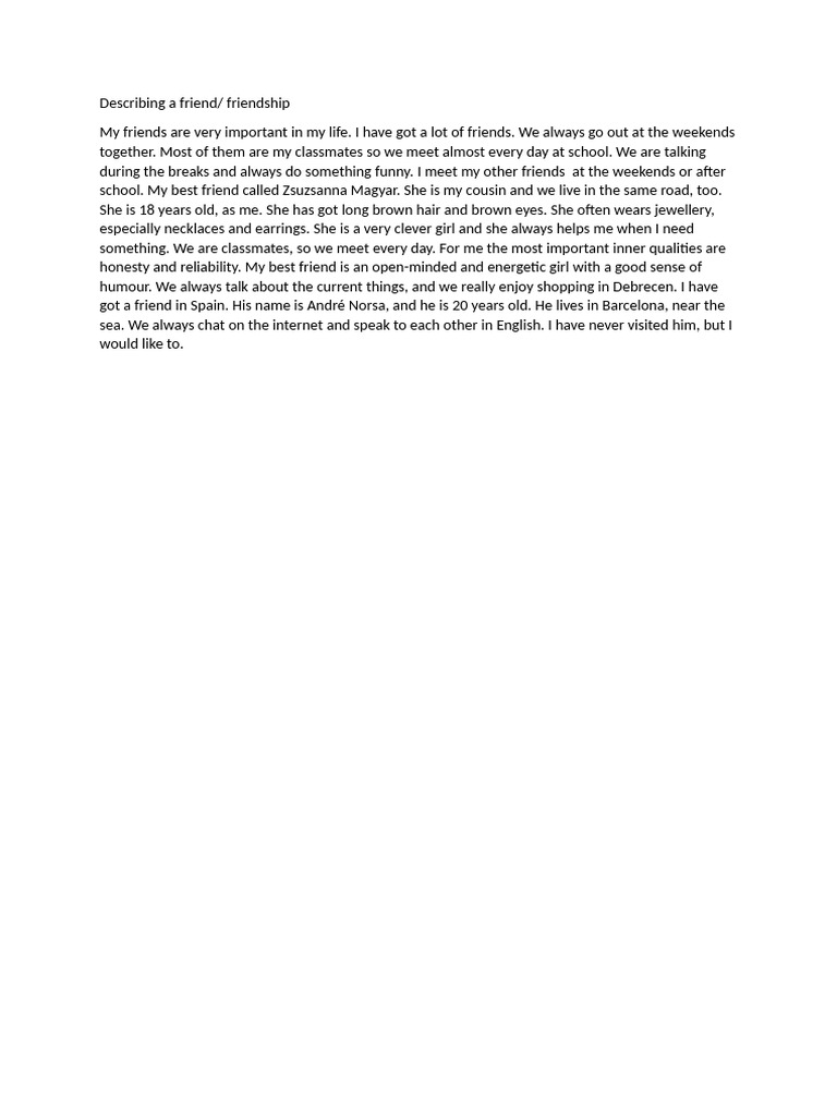 Describing My Best Friend Zsuzsanna | PDF