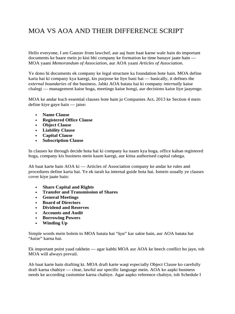 Moa Vs Aoa and Their Difference Script | PDF | Business Economics | Private Law