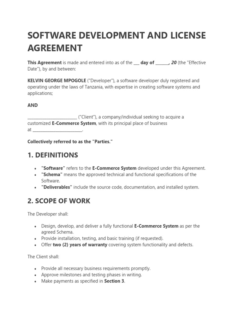 Software Development and License Agreement | PDF | Software | Software ...