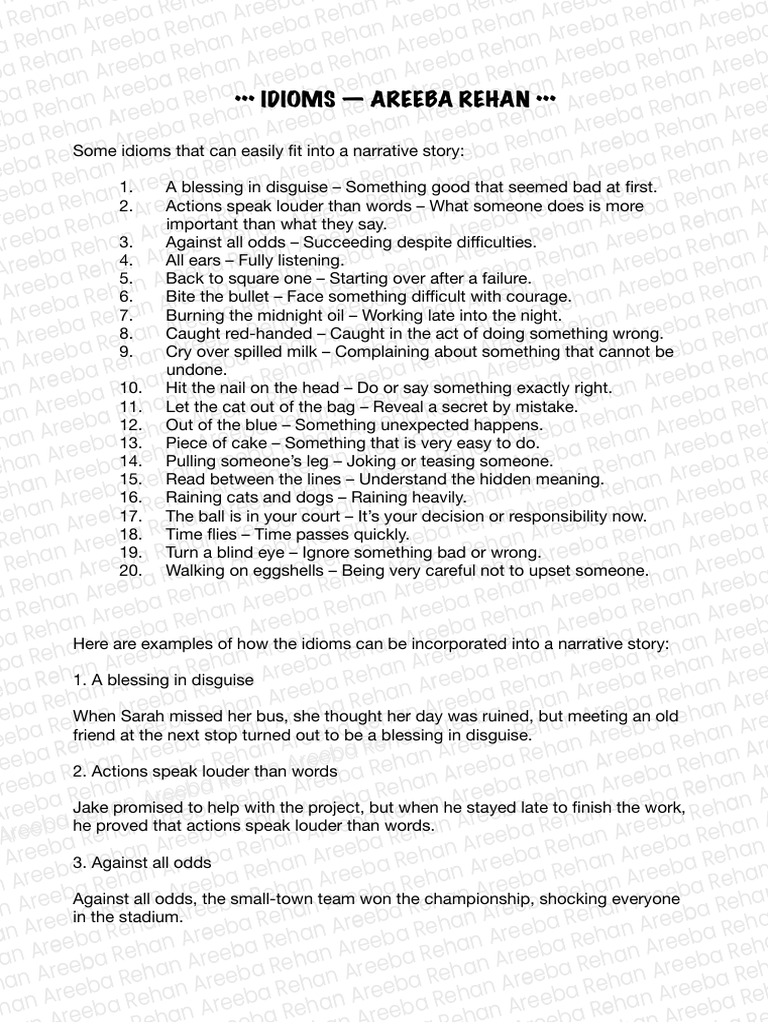 IDIOMS - Areeba Rehan | PDF | Lexical Semantics