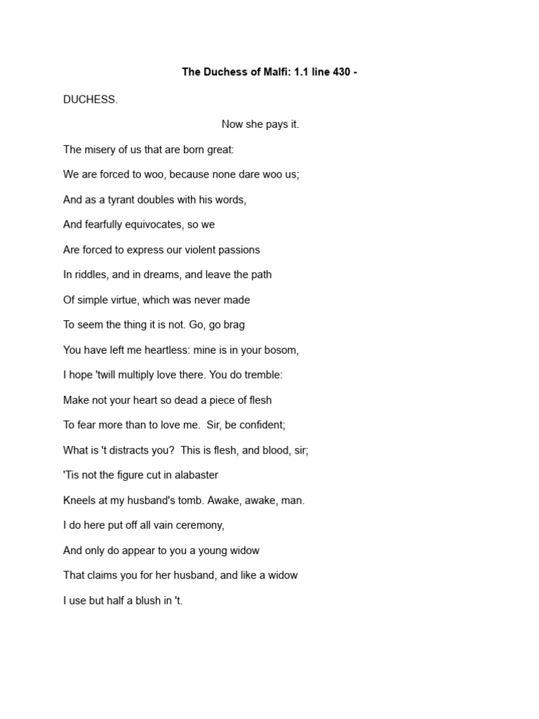 Duchess of Malfi Monologues Analysis | PDF