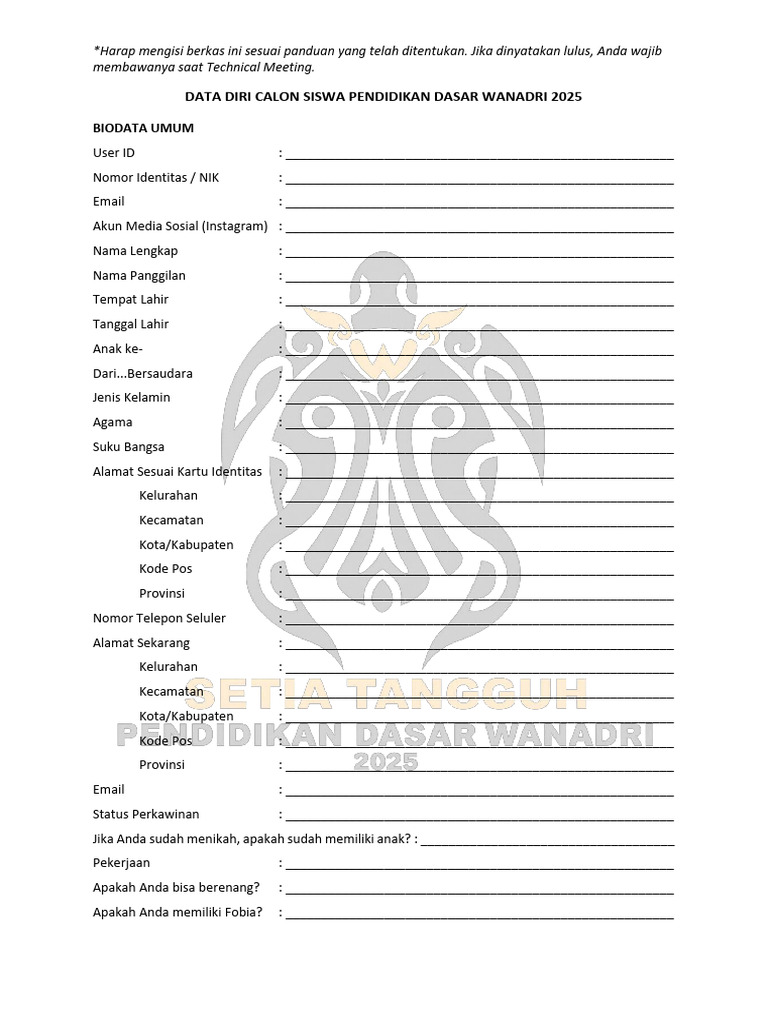 Formulir Pendaftaran Wanadri 2025 | PDF