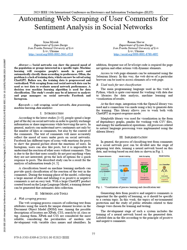 Automating Web Scraping of User Comments For Sentiment Analysis in Social Networks | PDF ...