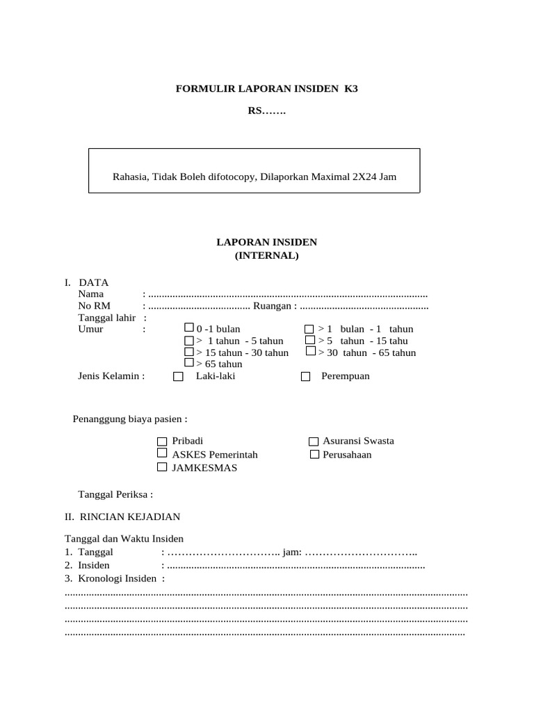 Contoh Form Laporan Insiden k3 | PDF