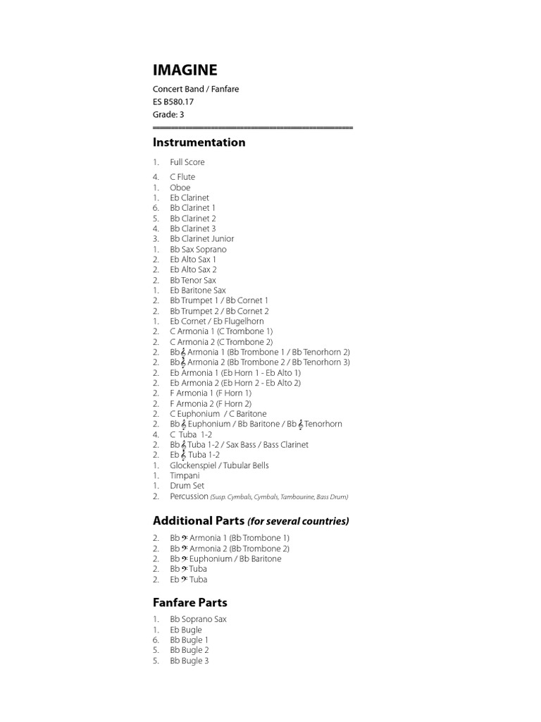 Imagine Score | PDF | Trombone | Musical Instruments