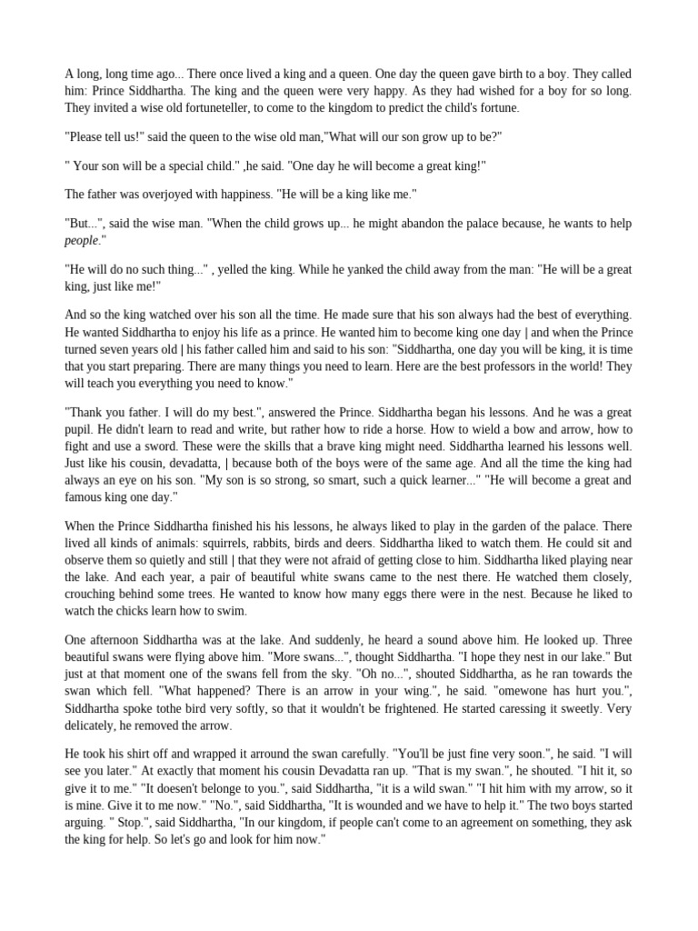 Siddhartha's Compassion for the Swan | PDF