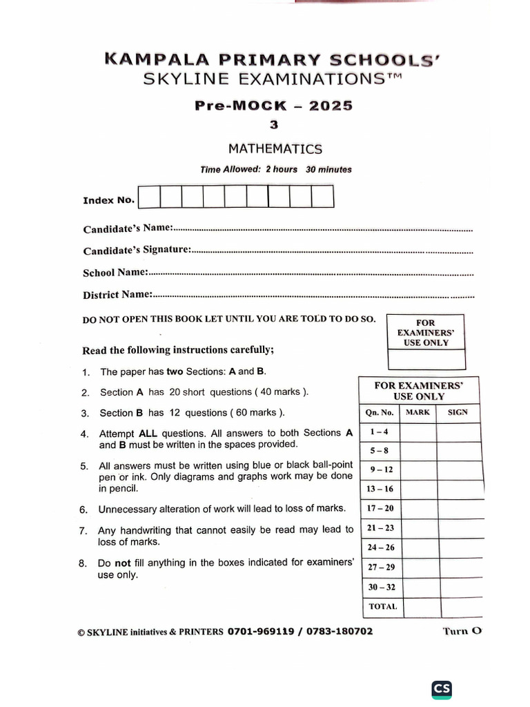 Skyline Pre Mock Mtc 2025 | PDF