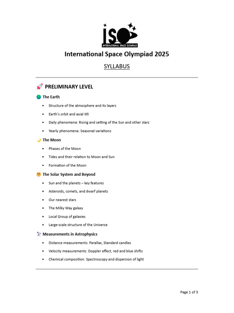 International Space Olympiad Syllabus 2025 | PDF | Stars ...