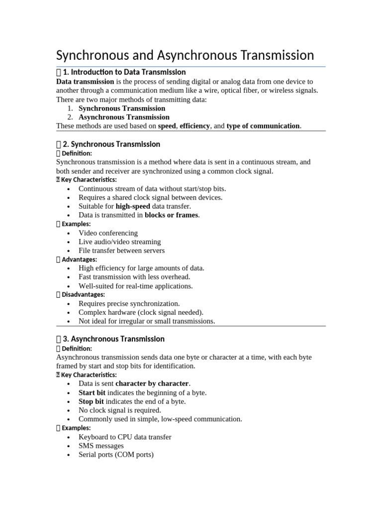 Synchronous Vs Asynchronous Transmission Class9 | PDF | Data ...