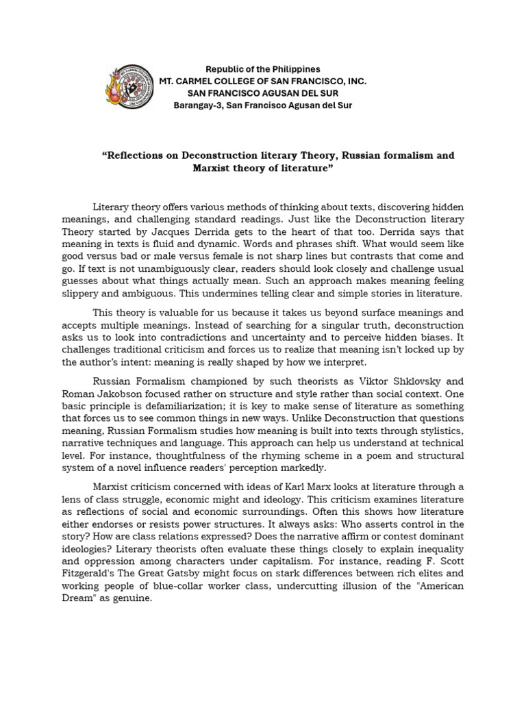 Fourth Week Reflection (Calang, Jiennylou) | PDF | Deconstruction ...