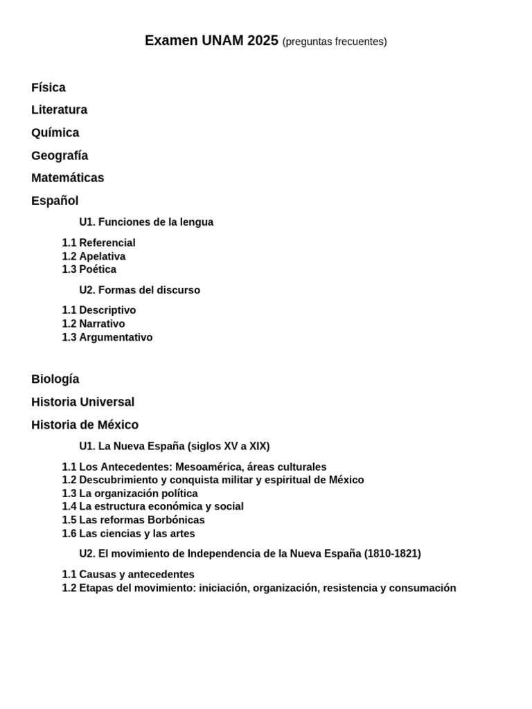Preguntas Frecuentes Examen UNAM 2025 | PDF