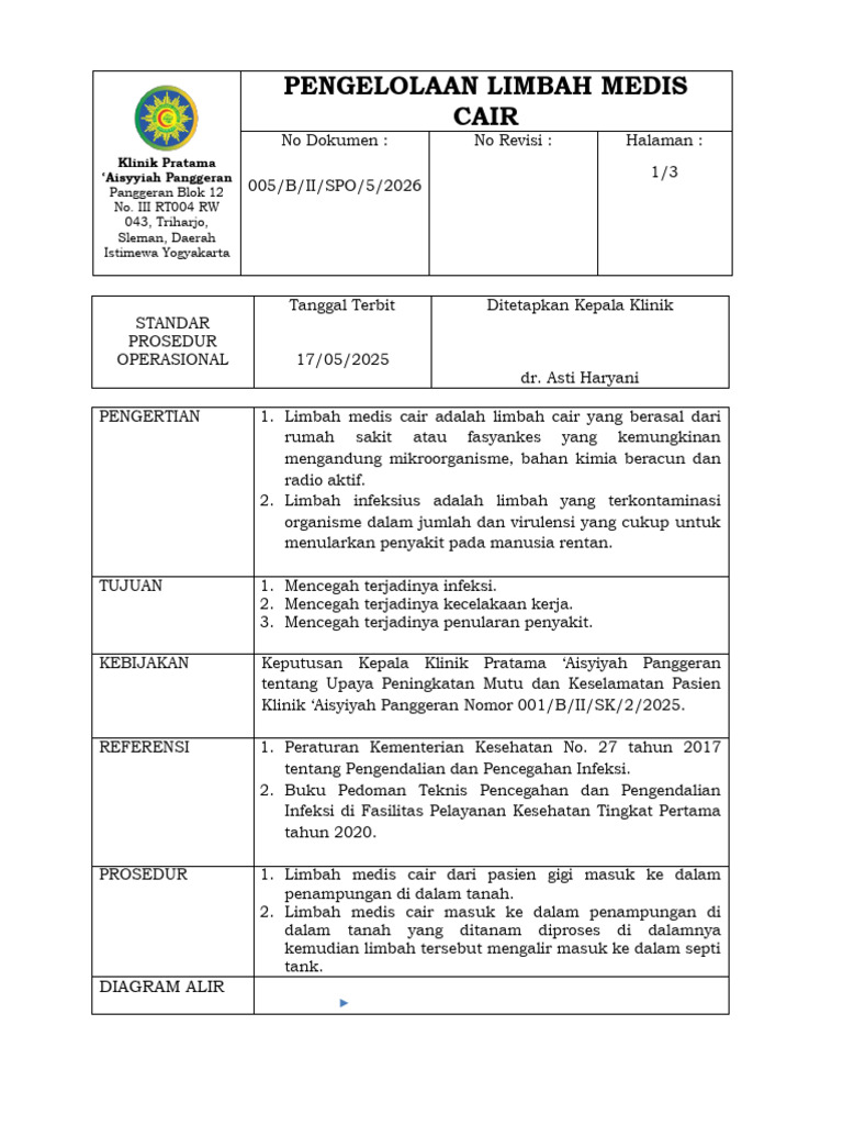Spo Pengelolaan Limbah Medis Cair | PDF