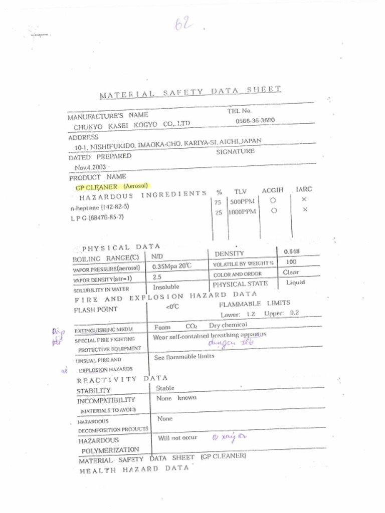 30 - Msds GP Cleaner | PDF