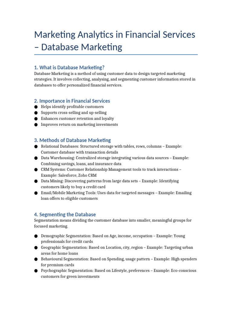 Marketing Analytics Database Marketing - Unit 2 | PDF | Market ...