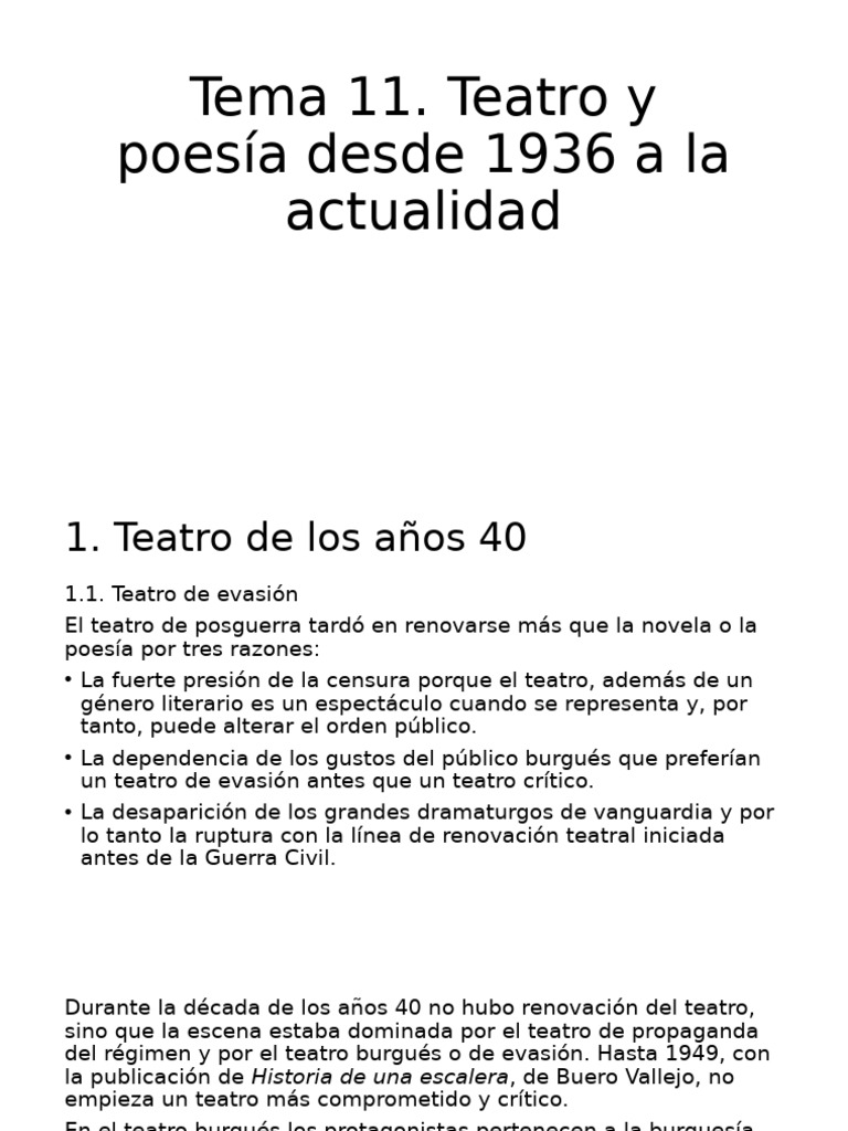 Tema 11. Teatro y Poesía Desde 1936 A La Actualidad | PDF | Poesía
