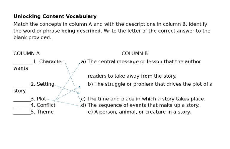 Grade 7-8 Vocabulary Matching Exercise | PDF