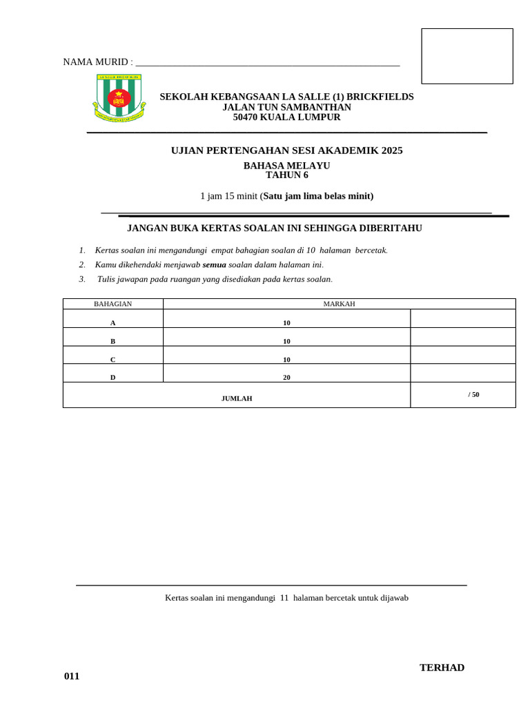 Soalan Upsa BM Tahun 6 2025 | PDF