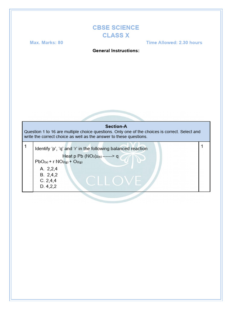 CBSE Class X Science Exam Format Guide | PDF | Voltage | Placenta