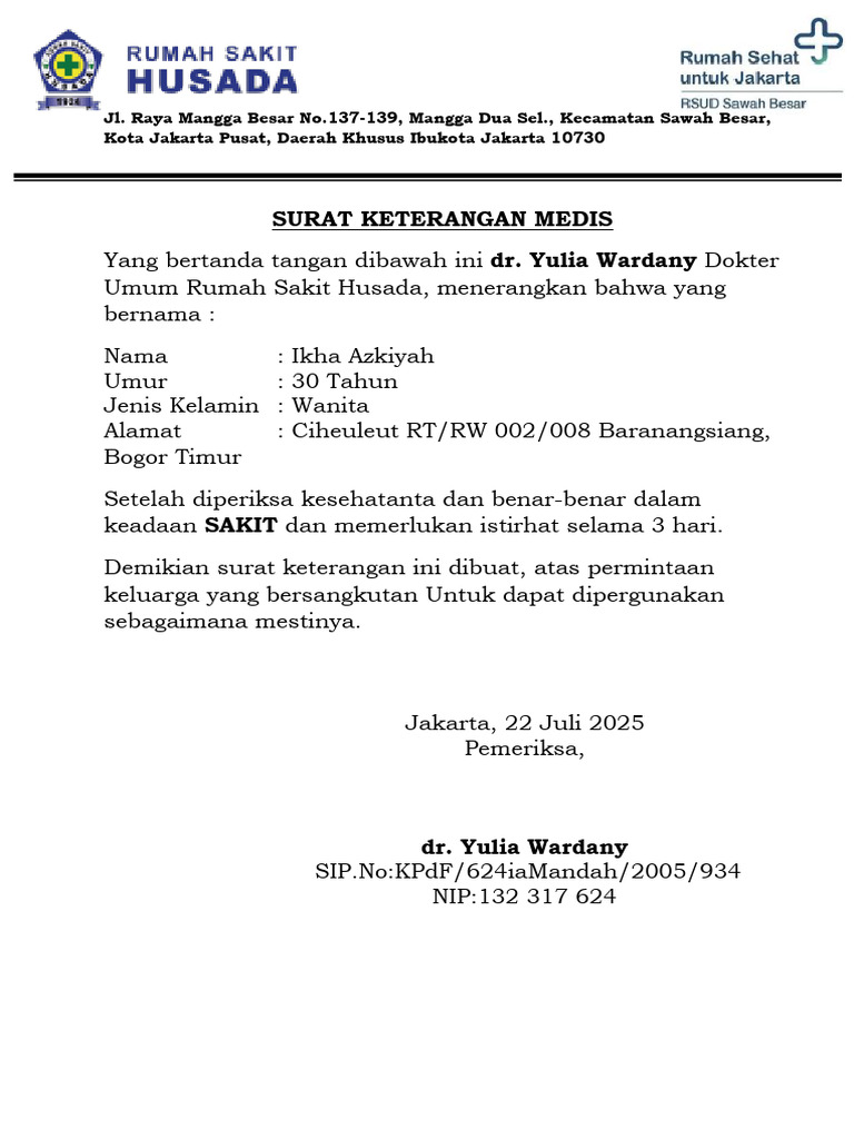 Surat Keterangan Medis Ikha | PDF