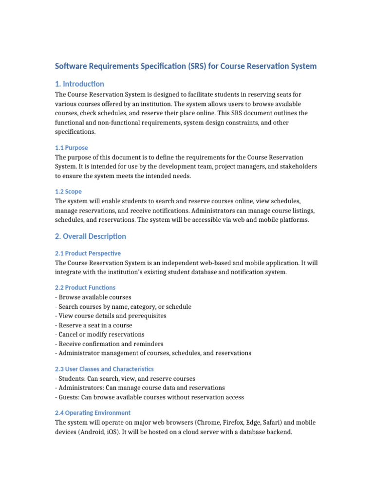 Course Reservation System SRS | PDF | World Wide Web | Internet & Web