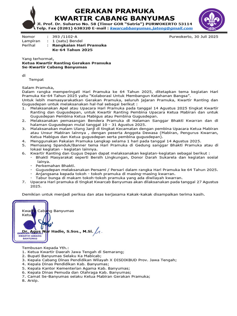 Edaran Hari Pramuka 2025 Kwarcab Banyumas | PDF