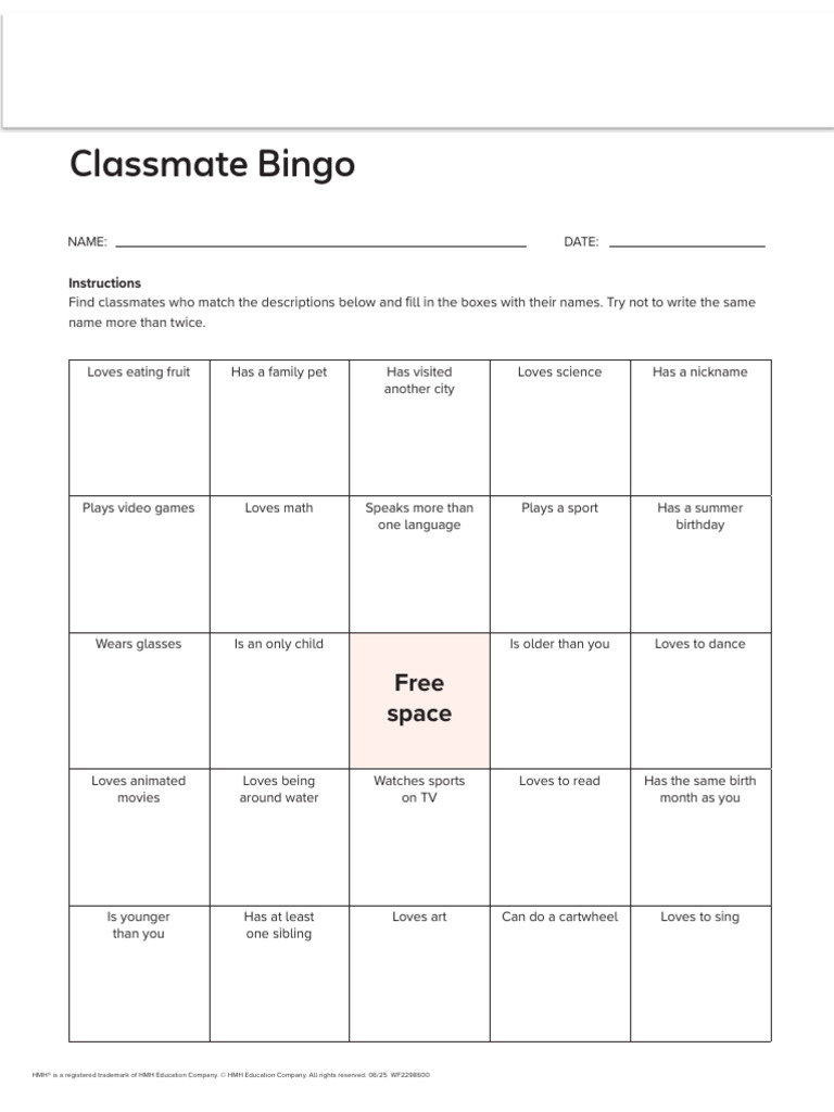 Classmate Bingo Icebreaker Activity | PDF