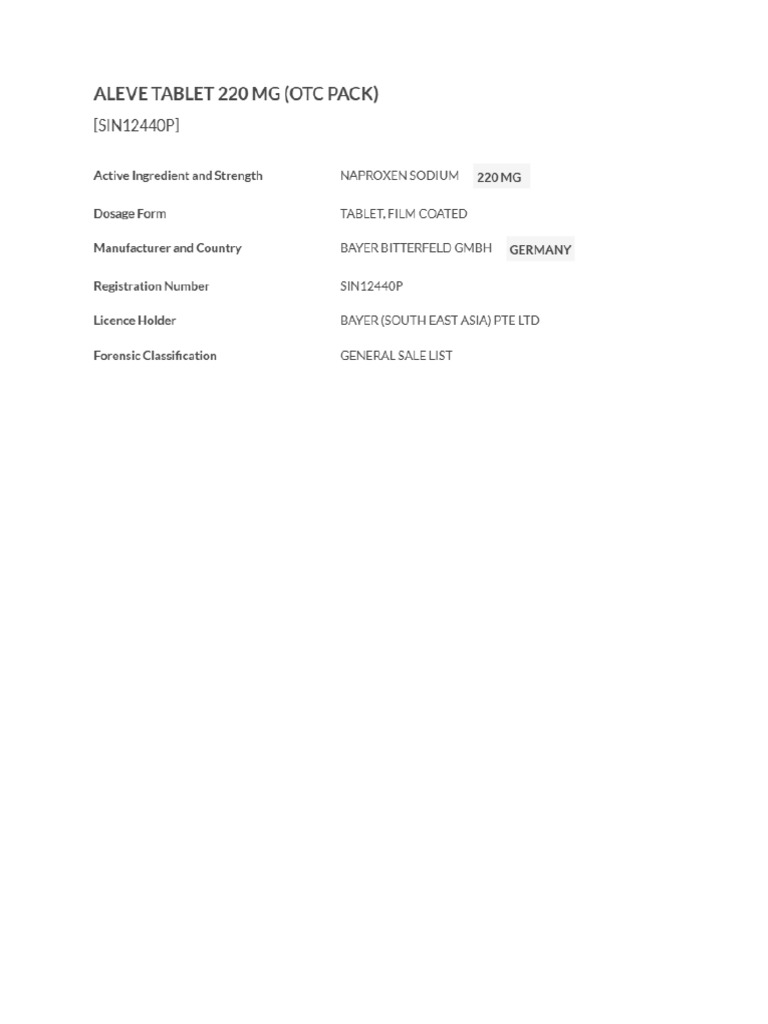 Aleve Tablet 220 MG (Otc Pack) (Sin12440p) | PDF