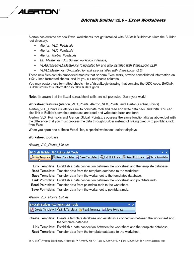 BACtalk Builder Excel Worksheets | PDF | Microsoft Excel | Computer Science