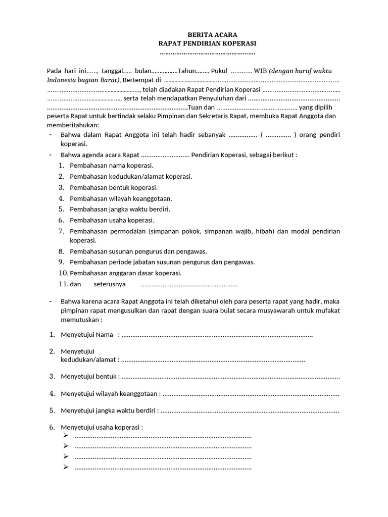 Contoh Draft BA Pendirian KMP | PDF
