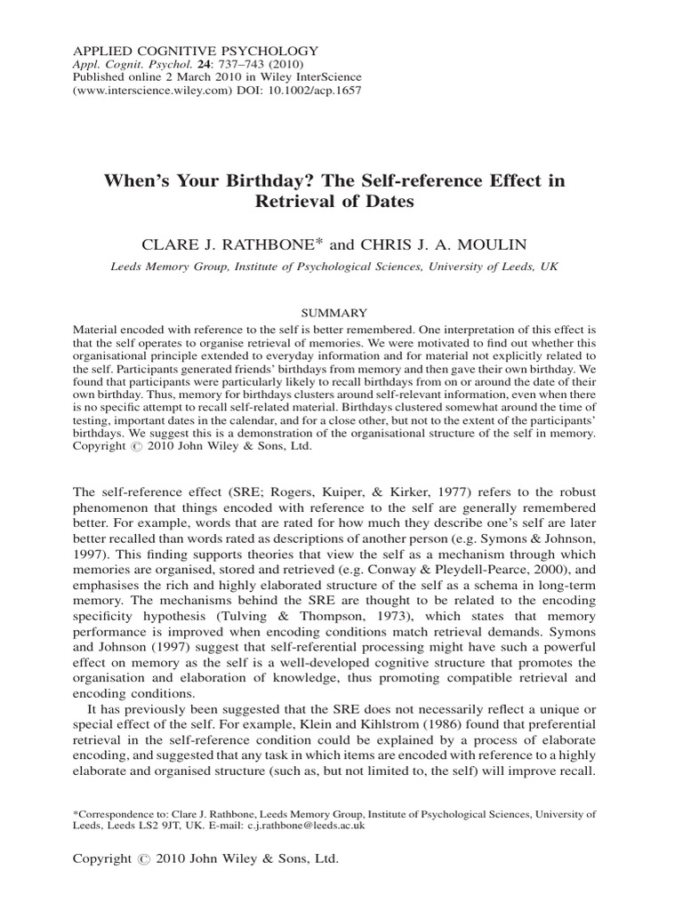 When S Your Birthday The Self Reference | PDF | Memory | Recall (Memory)