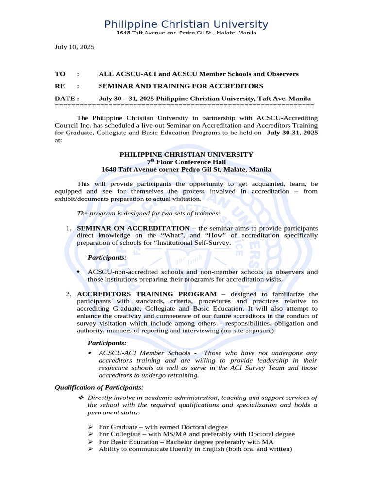 Training Seminar PCU 2025 | PDF | Educational Stages | Academia