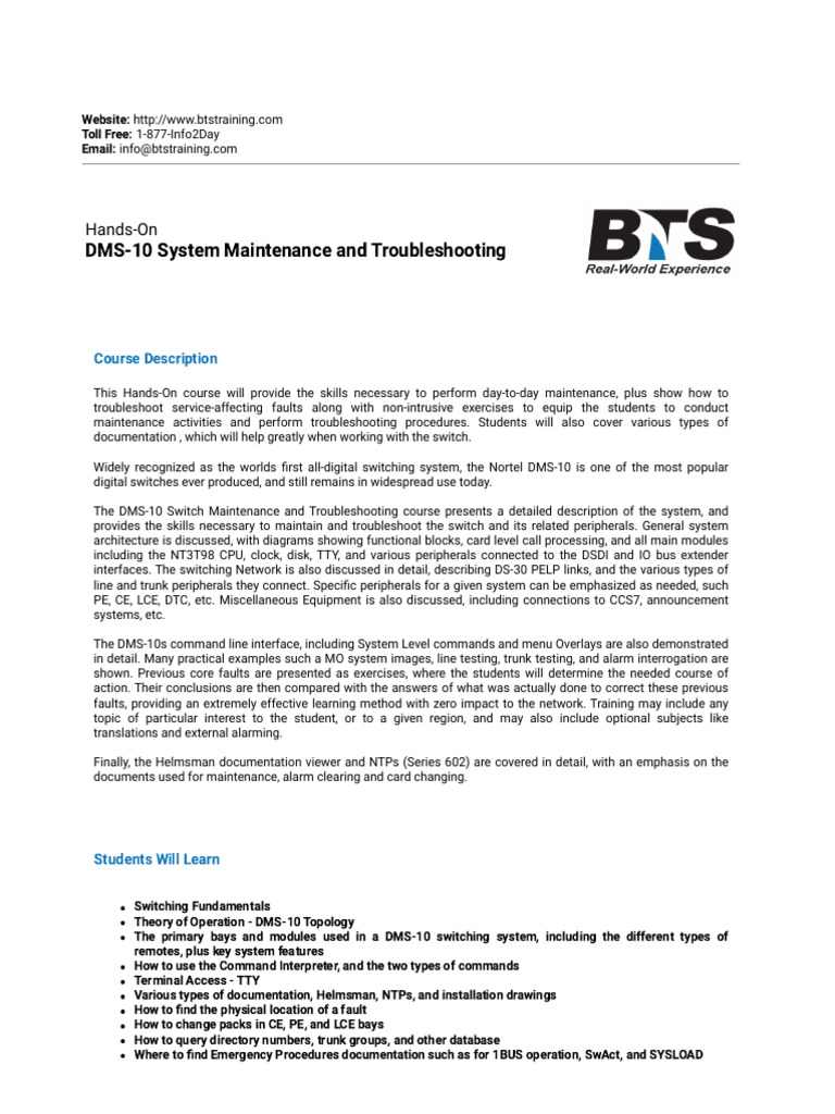 DMS-10 Maintenance & Troubleshooting Course | PDF | Information And ...